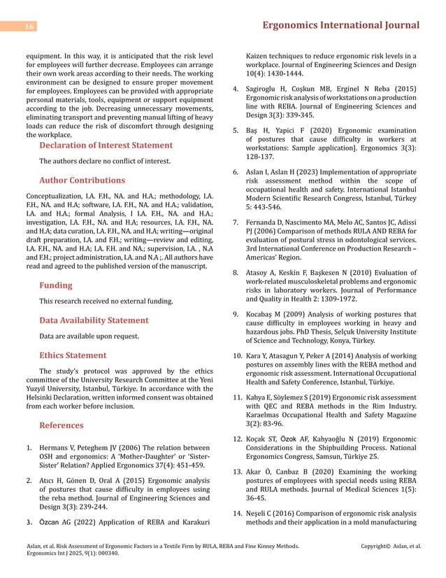 Risk Assessment of Ergonomic Factors in a Textile Firm by RULA, REBA ...