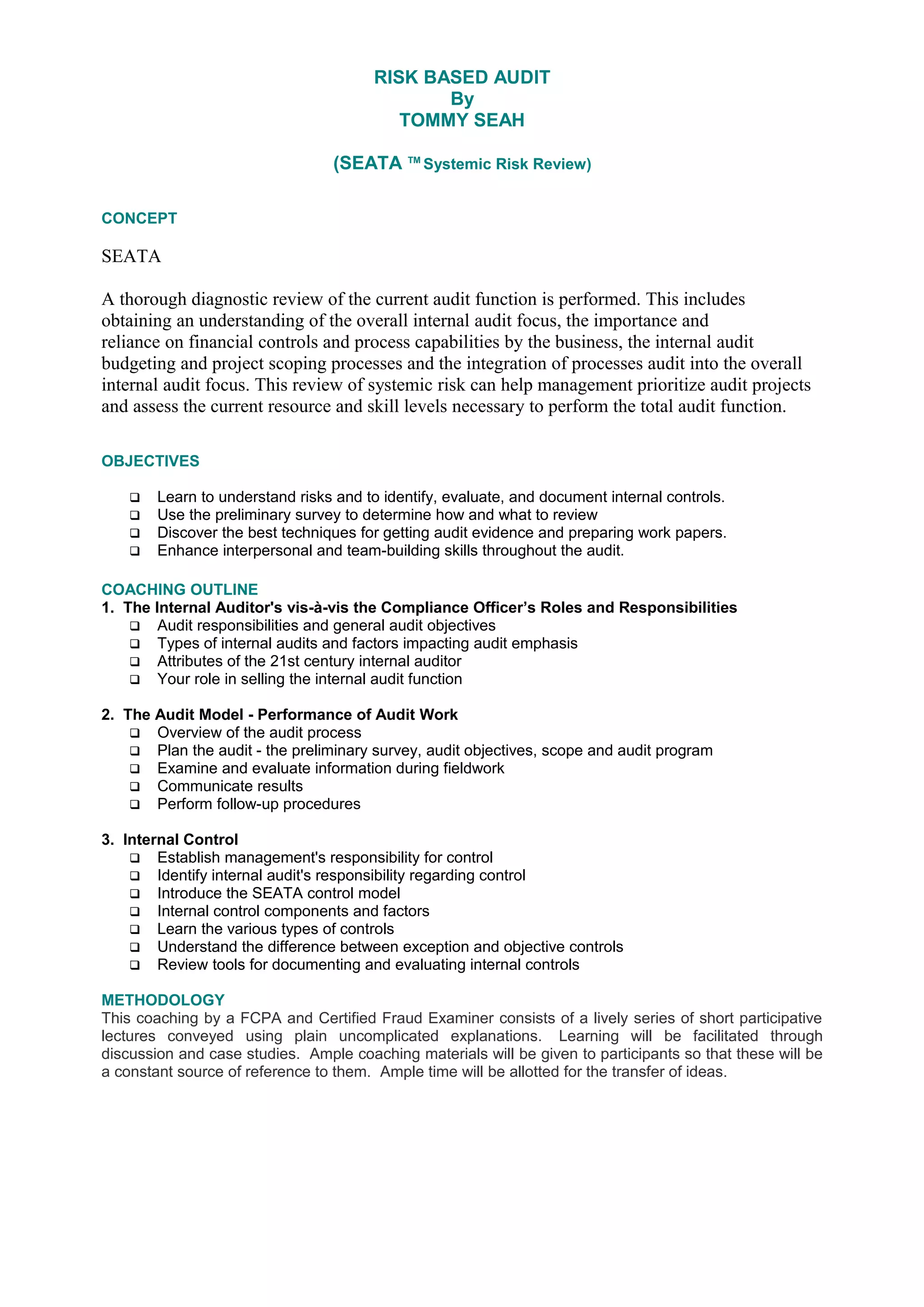 Risk Based Audit Training by TOMMY SEAH | DOC