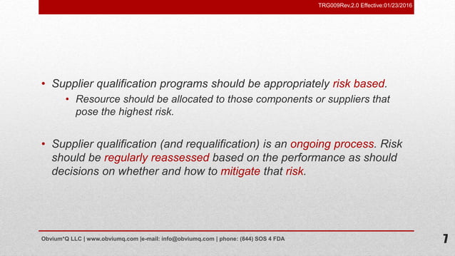 Risk based supplier qualification program | PPT