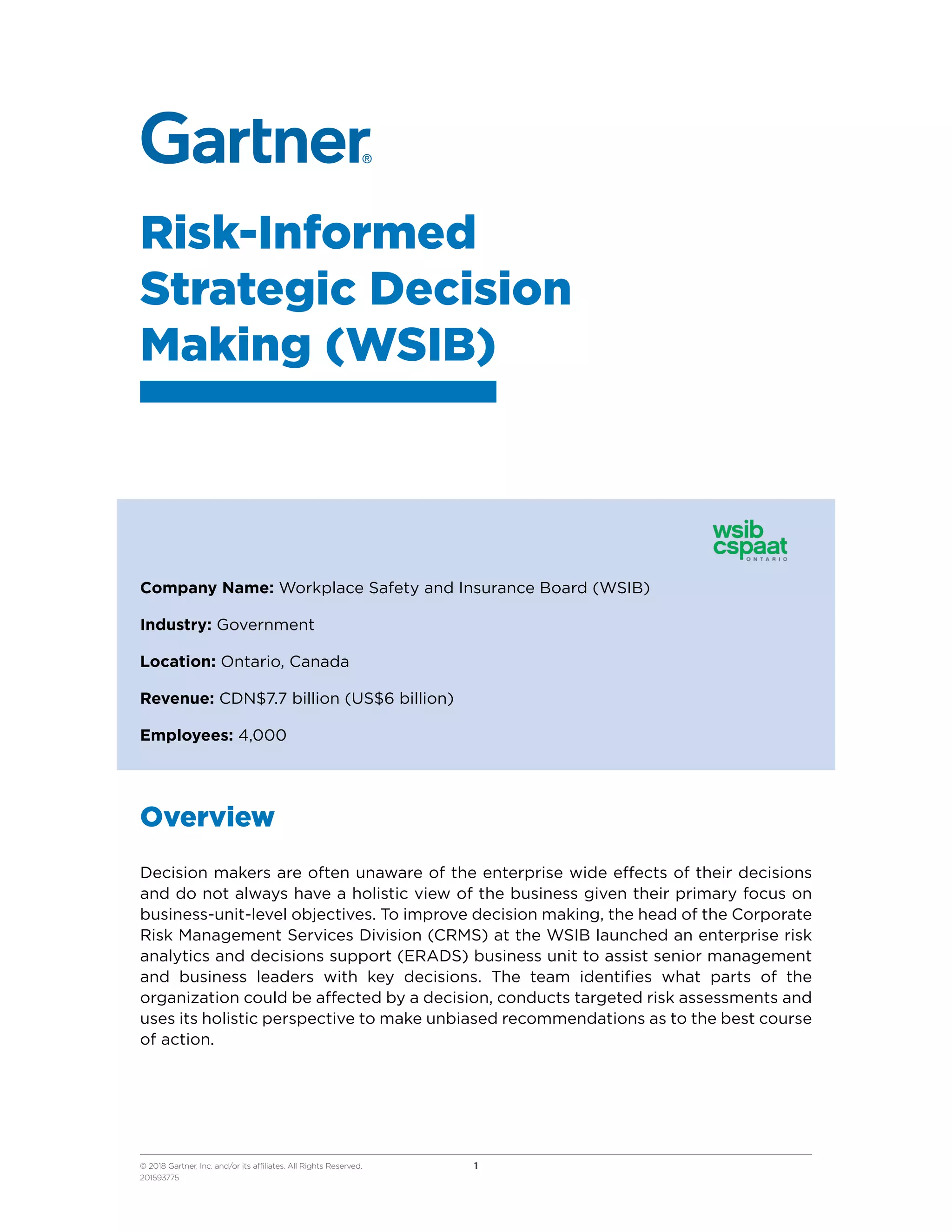 Risk Informed Strategic Decision Making @ the WSIB | PDF