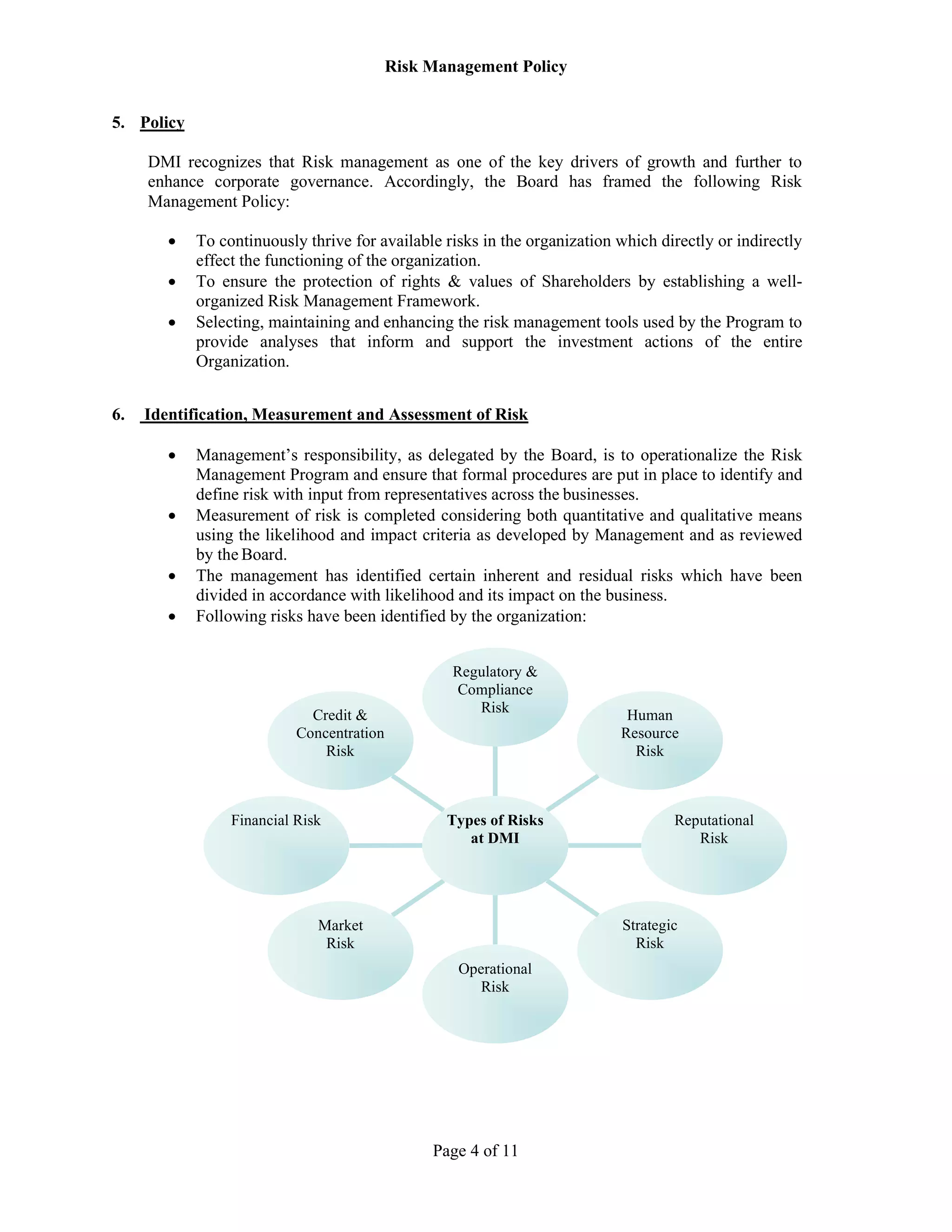 DMI Finance - Risk management policy | PDF
