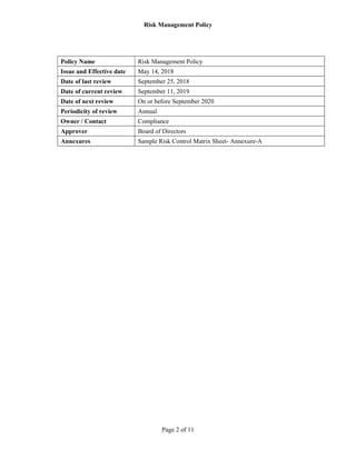 DMI Finance - Risk management policy | PDF