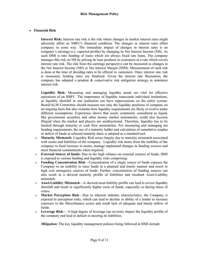 DMI Finance - Risk management policy | PDF | Business Accounting ...
