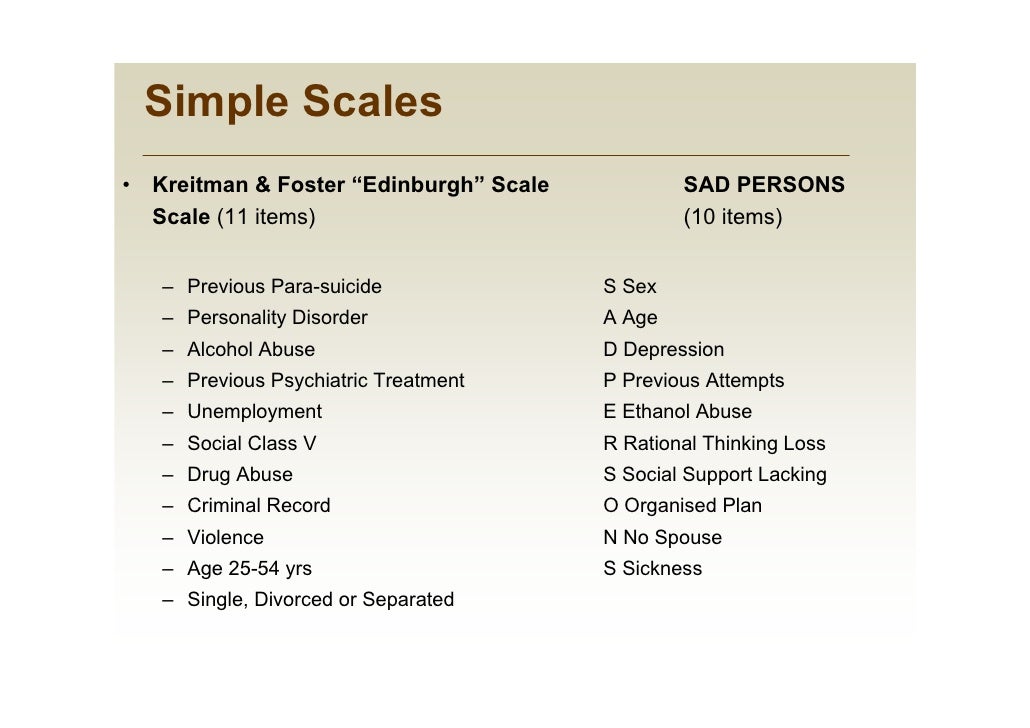 RCPsych AGM08 - Risk of Self Harm Evidence for Scales (July08)