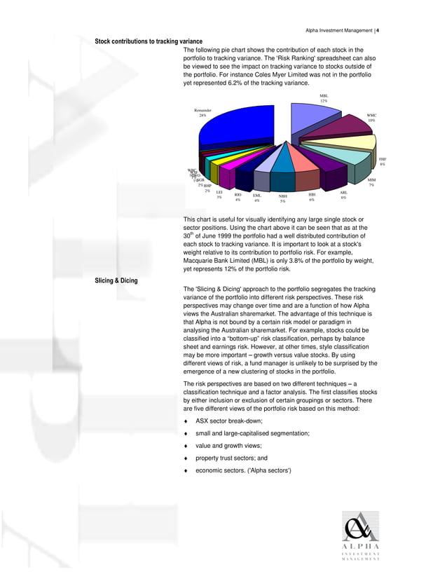 Alpha Risk Analyser - Risk Analysis in terms of Value versus Growth | PDF