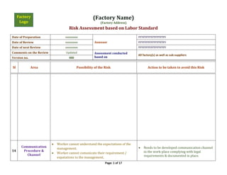 Risk Assessment based on Labor Standard | PDF