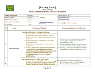 Risk Assessment based on Labor Standard | PDF