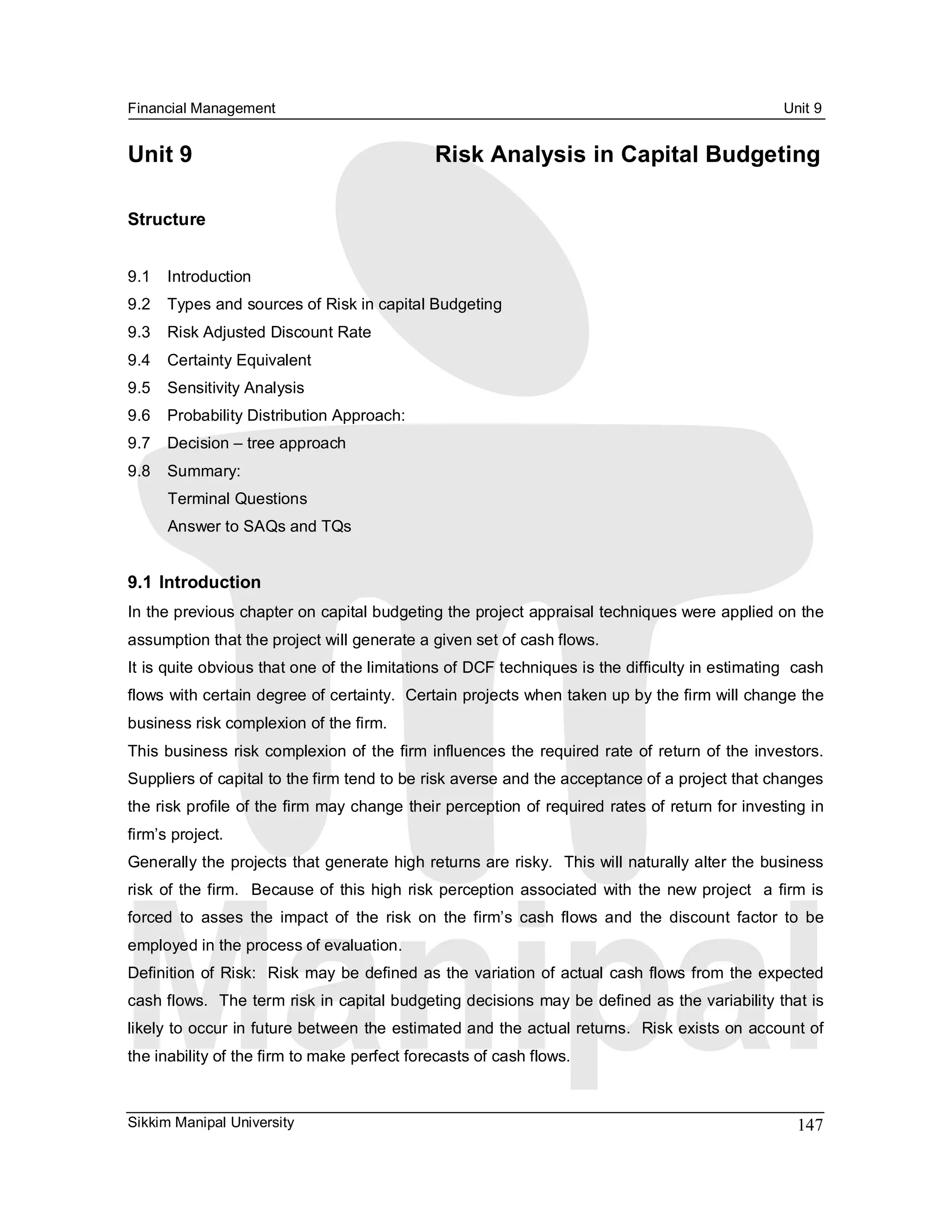 Risk analysis in capital bugeting | PDF
