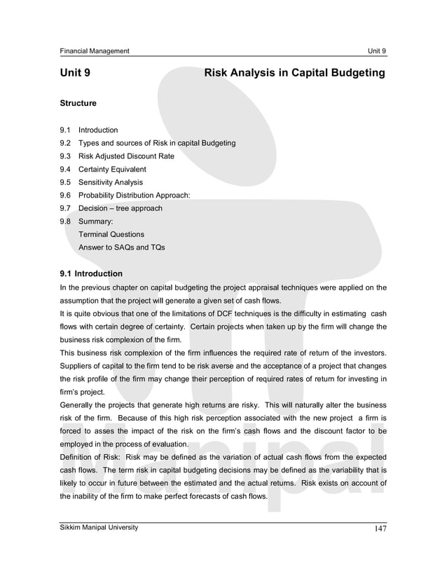 Risk analysis in capital bugeting | PDF