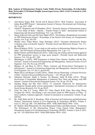 RISK ANALYSIS OF INFRASTRUCTURE PROJECTS UNDER PUBLIC PRIVATE PARTNERSHIPS | PDF