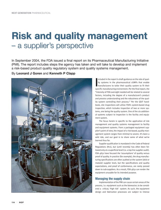 Risk and Quality Management Article | PDF | Pharmaceutical Industry ...