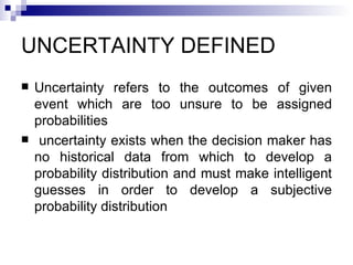 Risk And Uncertainty Lecture 2 | PPT