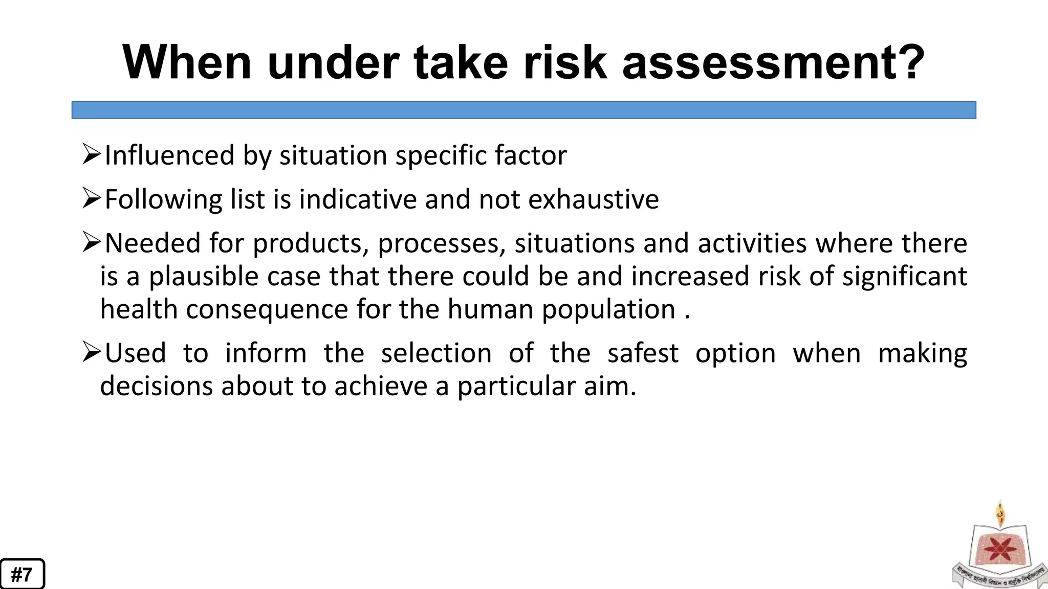 Environmental problems and human health, risk assessment and risk ...