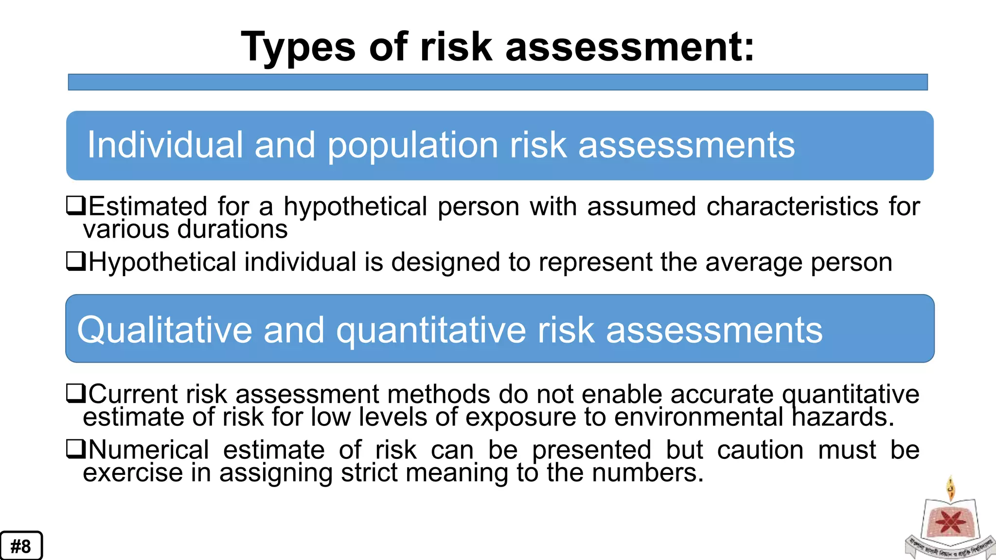 Environmental problems and human health, risk assessment and risk ...