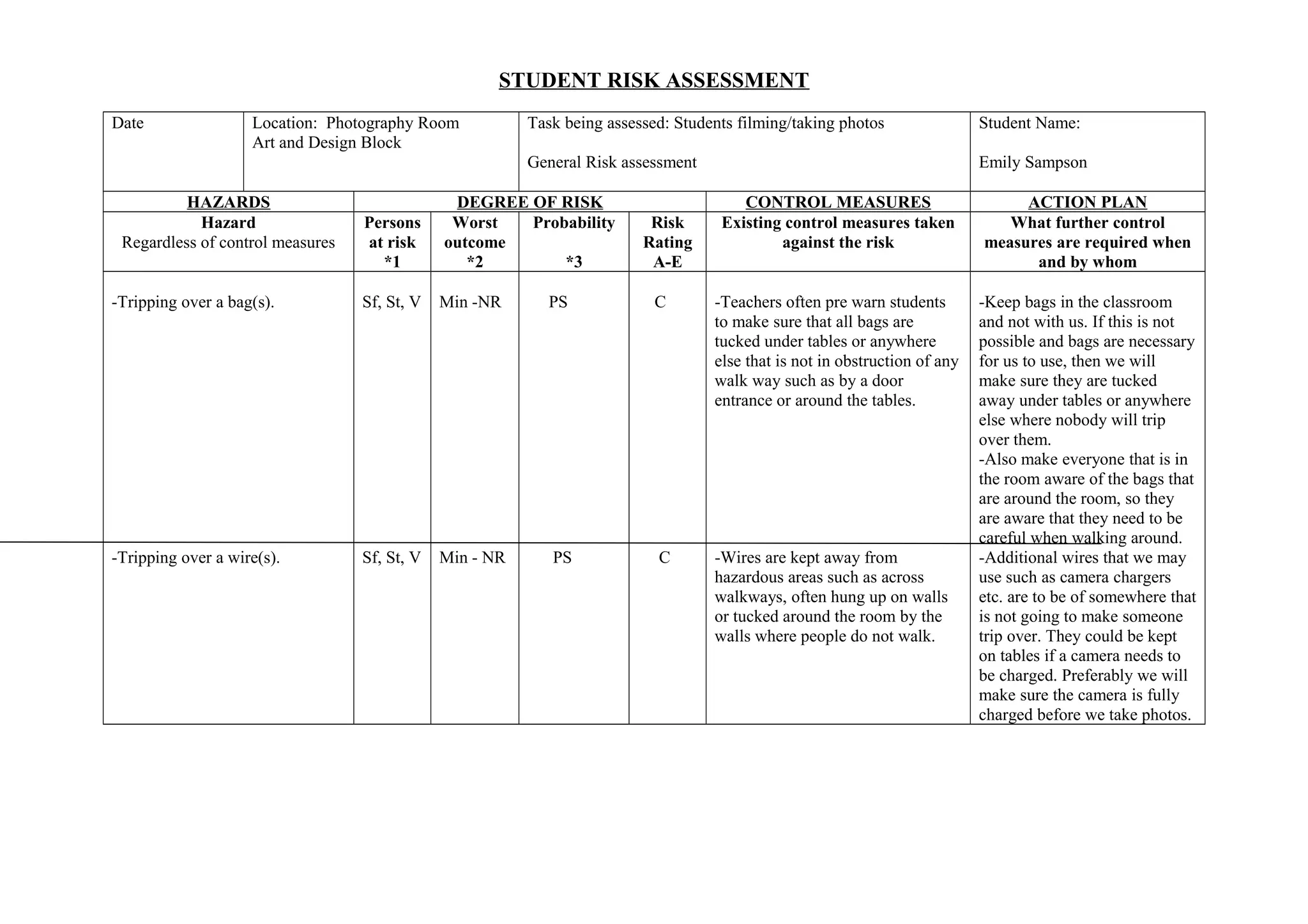Risk assesmment when taking photos for dps | DOC