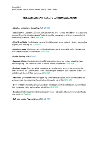 Risk assessment. london aquarium | DOCX