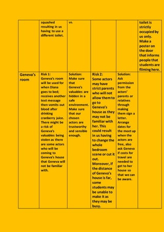 A2 media studies risk assessment | DOCX