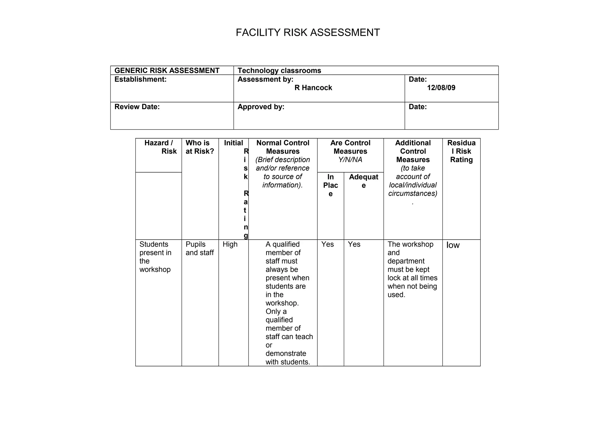 Risk assessment | DOC