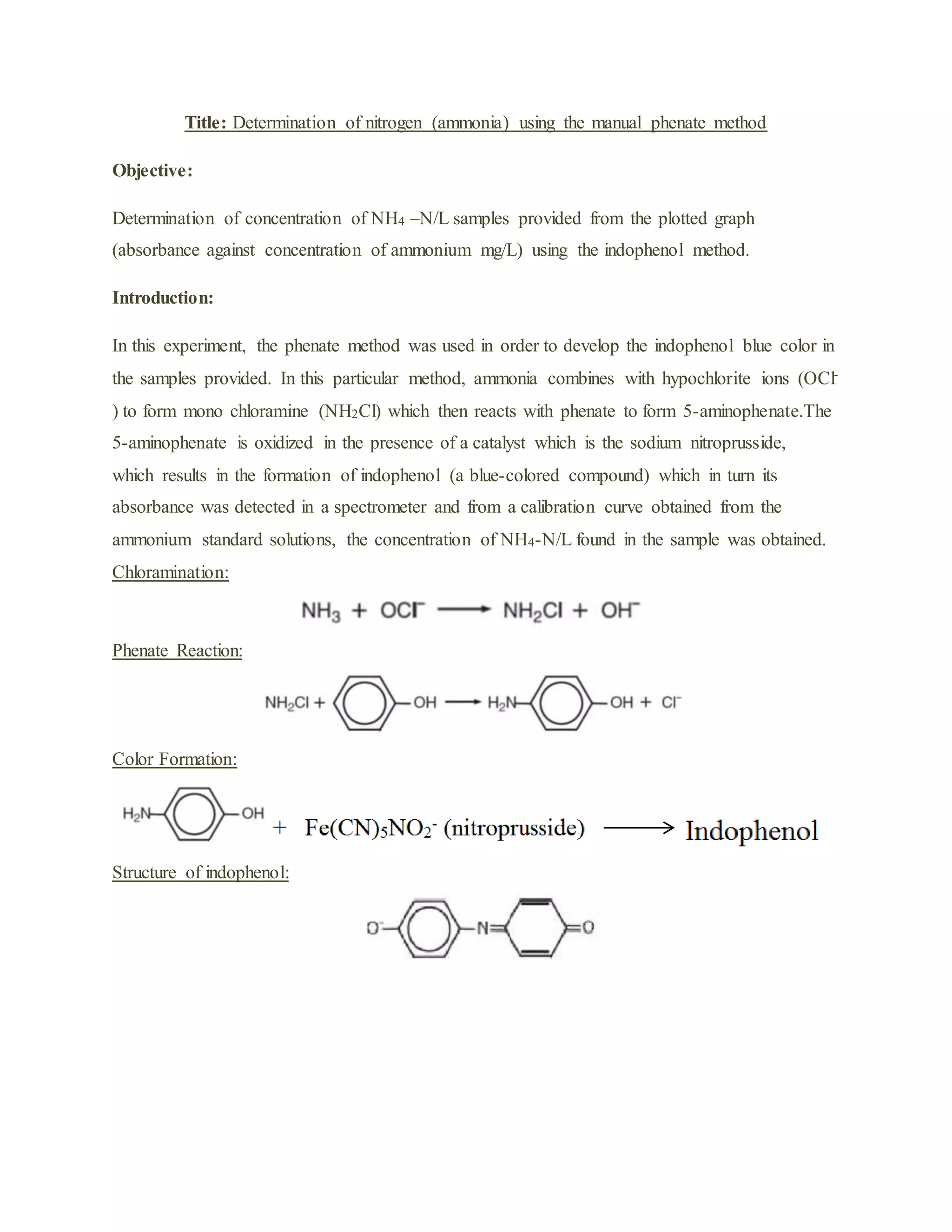 Phenate method of ammonia | DOCX