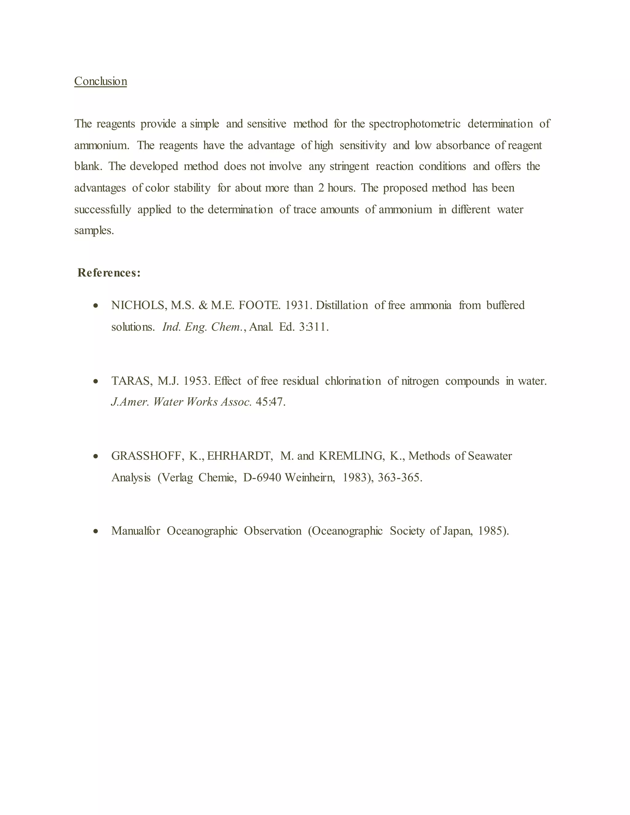 Phenate method of ammonia | DOCX