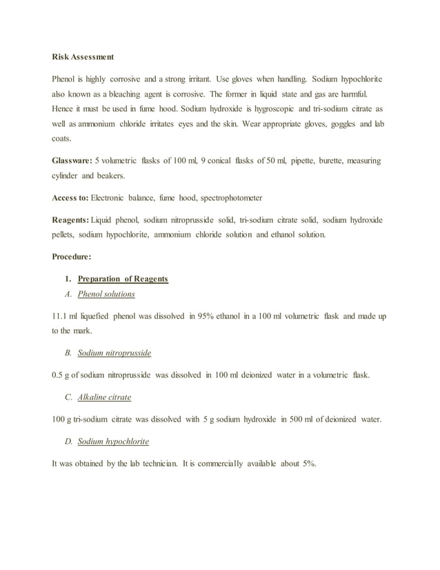 Phenate method of ammonia | DOCX