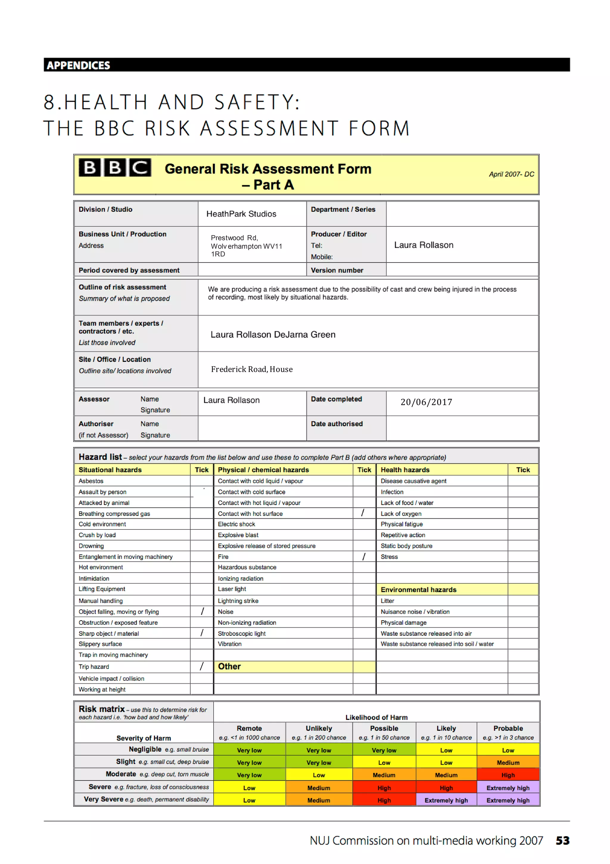 Risk assessment | DOCX | First Aid | Injuries