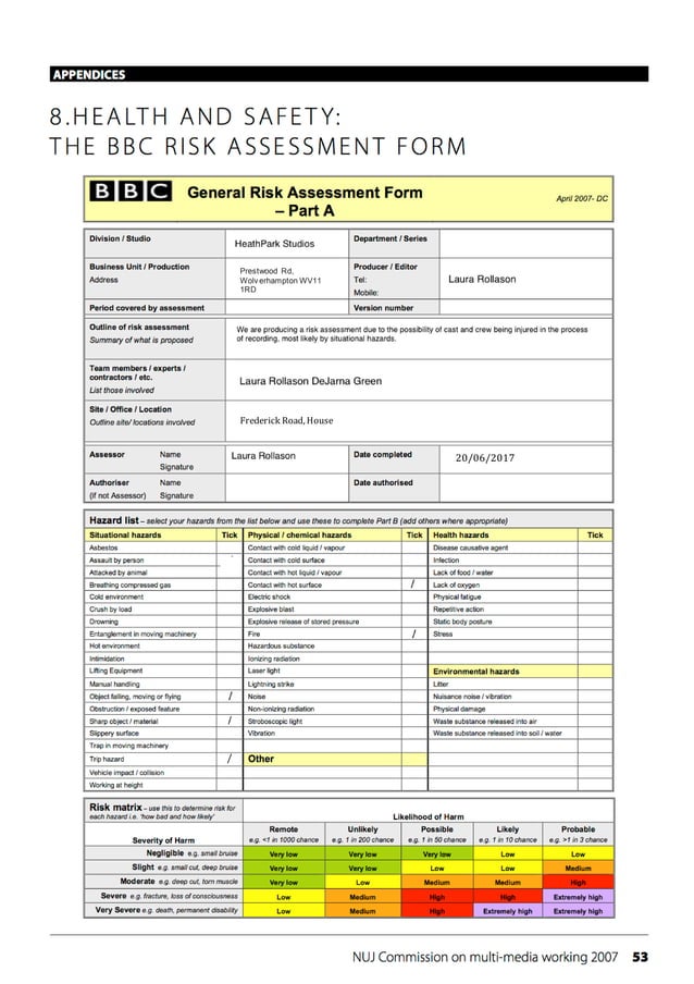 Risk assessment | DOCX | First Aid | Injuries