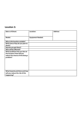 Risk assessment, location report, health and safety form | PDF
