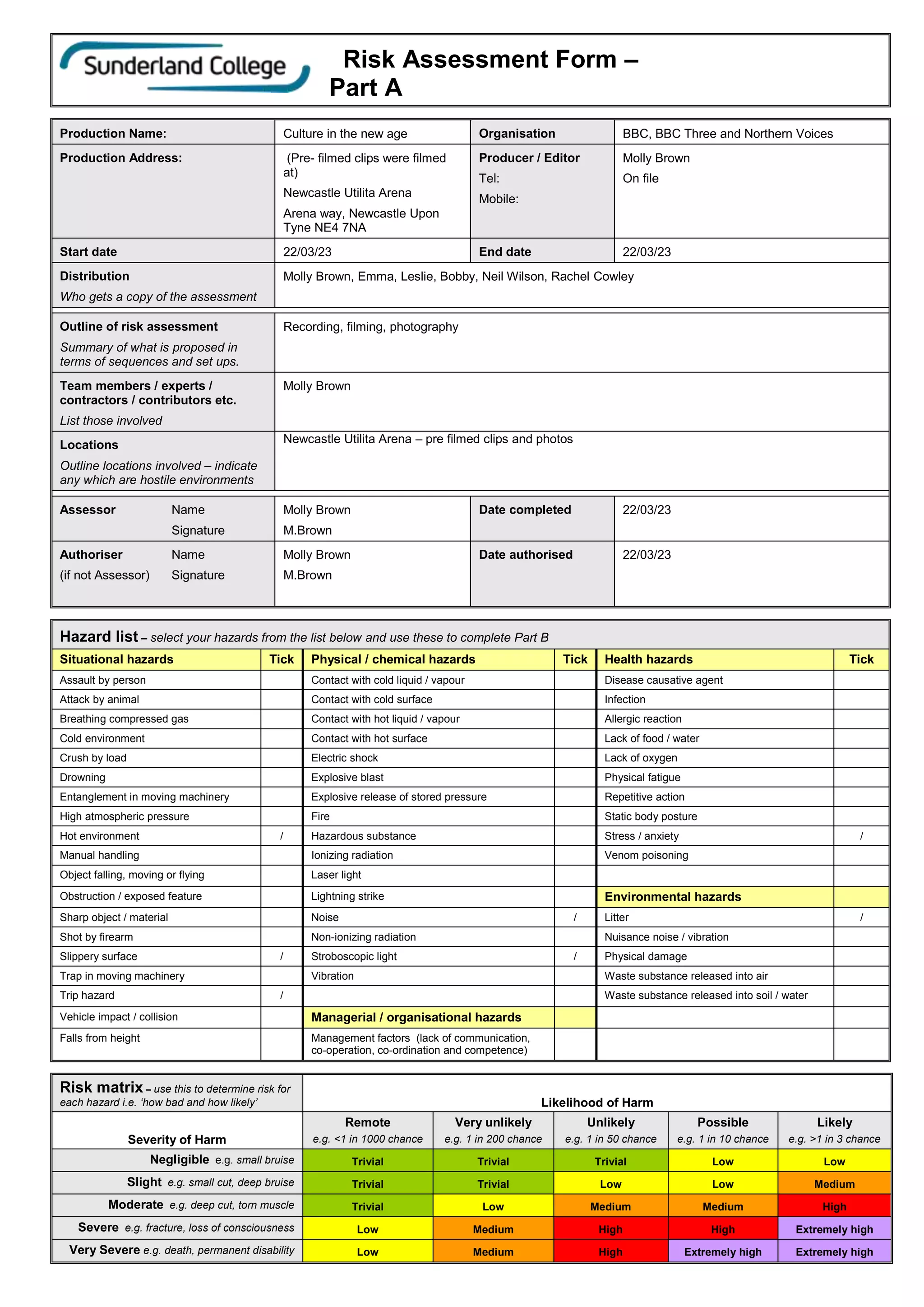 Risk Assessment - A2.docx | First Aid | Injuries