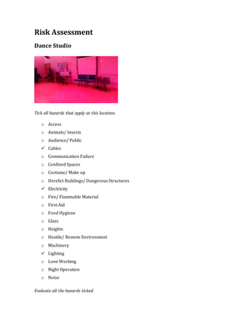 Risk Assessment - Dance Studio | DOCX