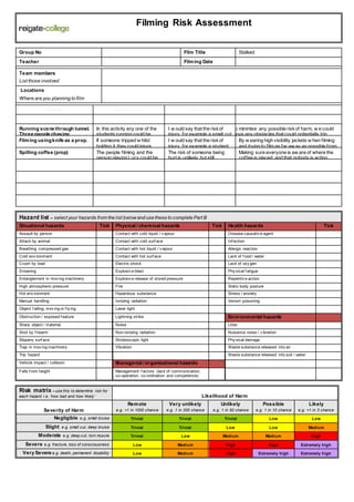 Risk assessment filming day | DOCX