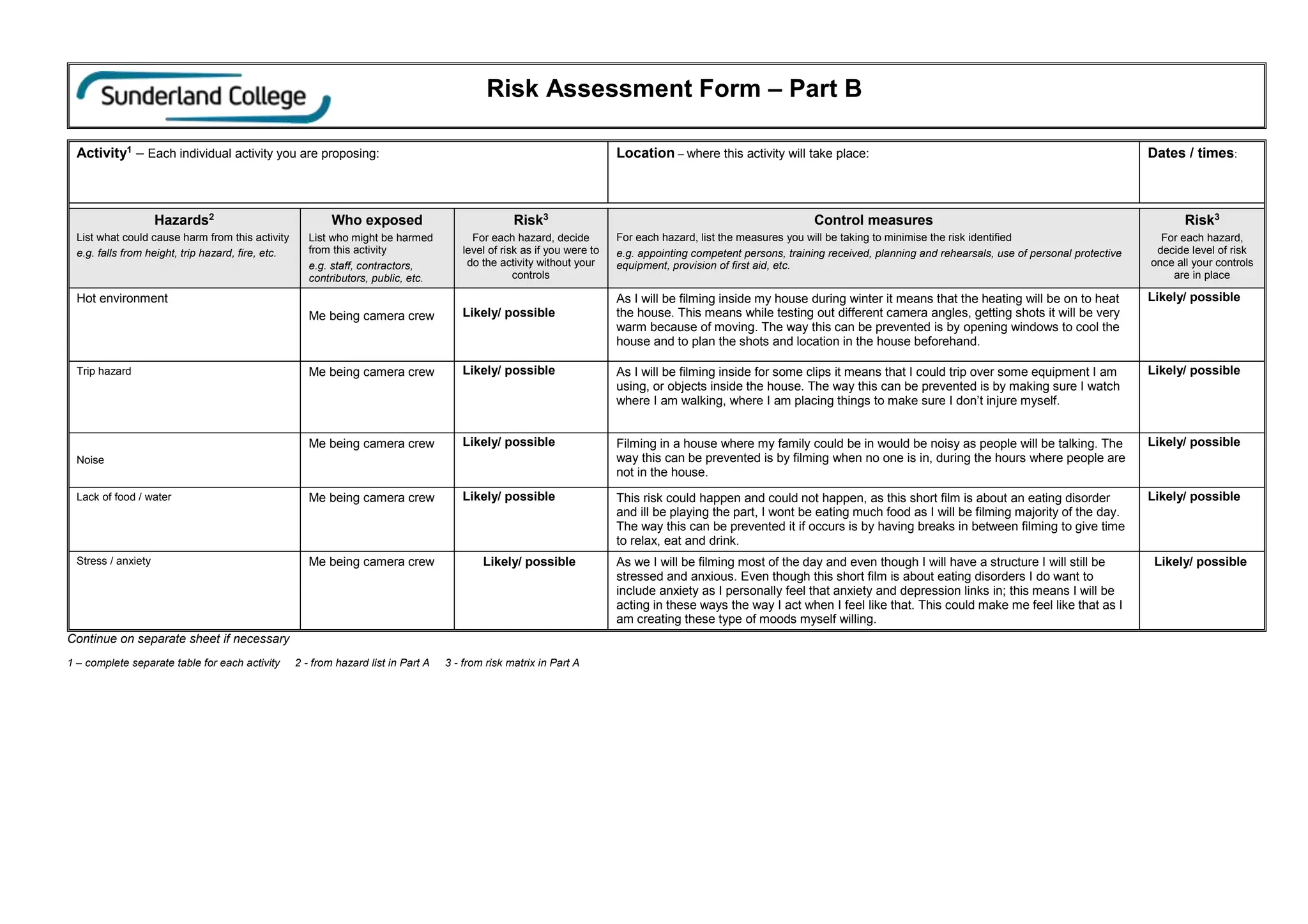 Risk Assessment - Short film.docx