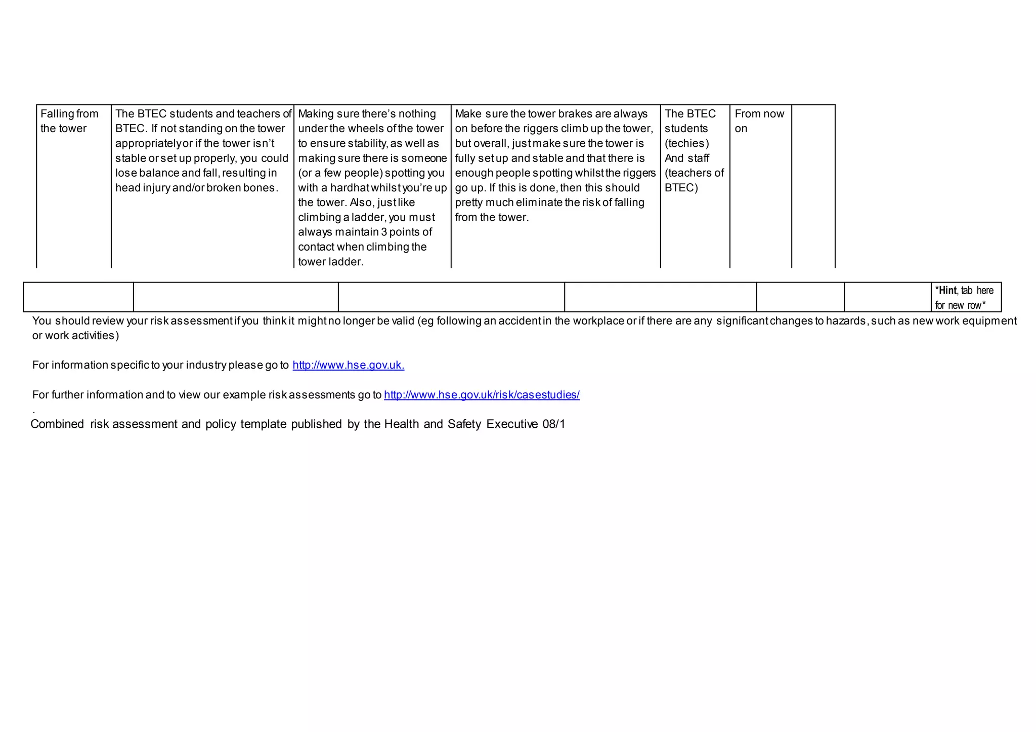 Risk assessment tower safety | DOCX