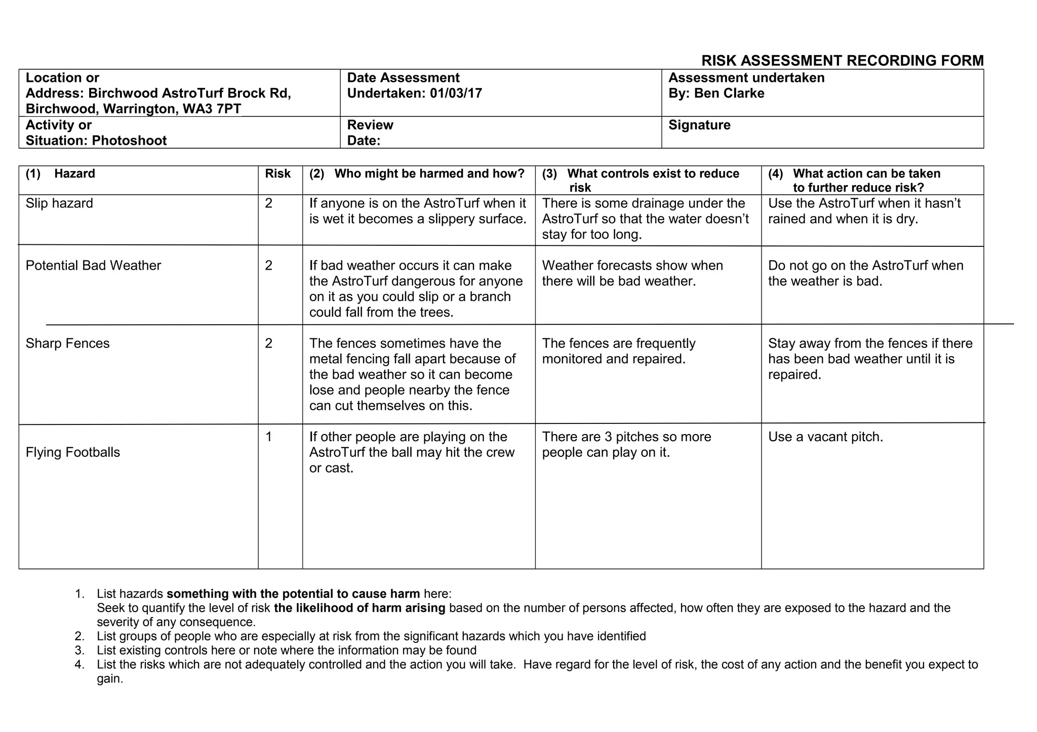 Risk assessment (astro turf) | DOC