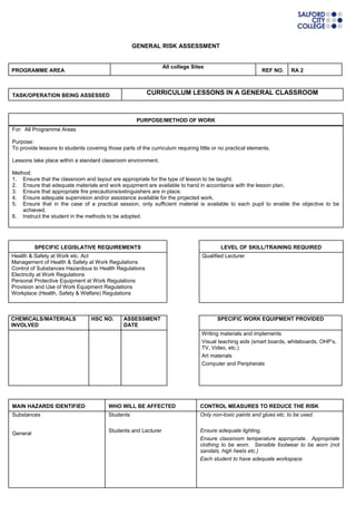 Risk Assessment Classrooms | DOC