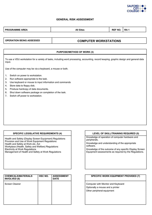 Risk assessment for computer workstations | PDF