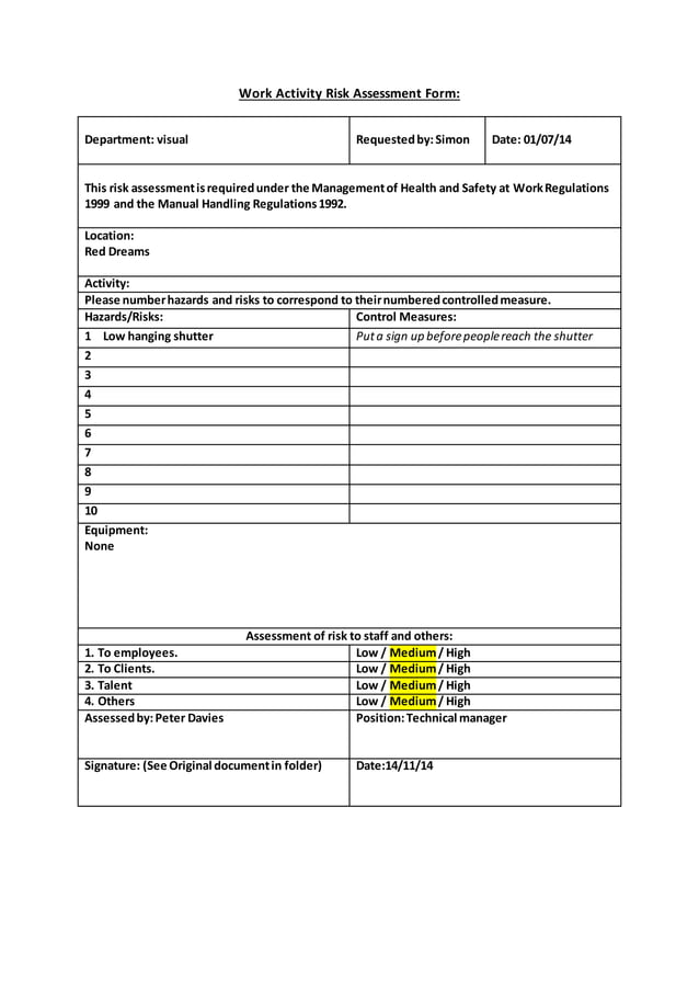 Risk assessment example 3 | DOCX