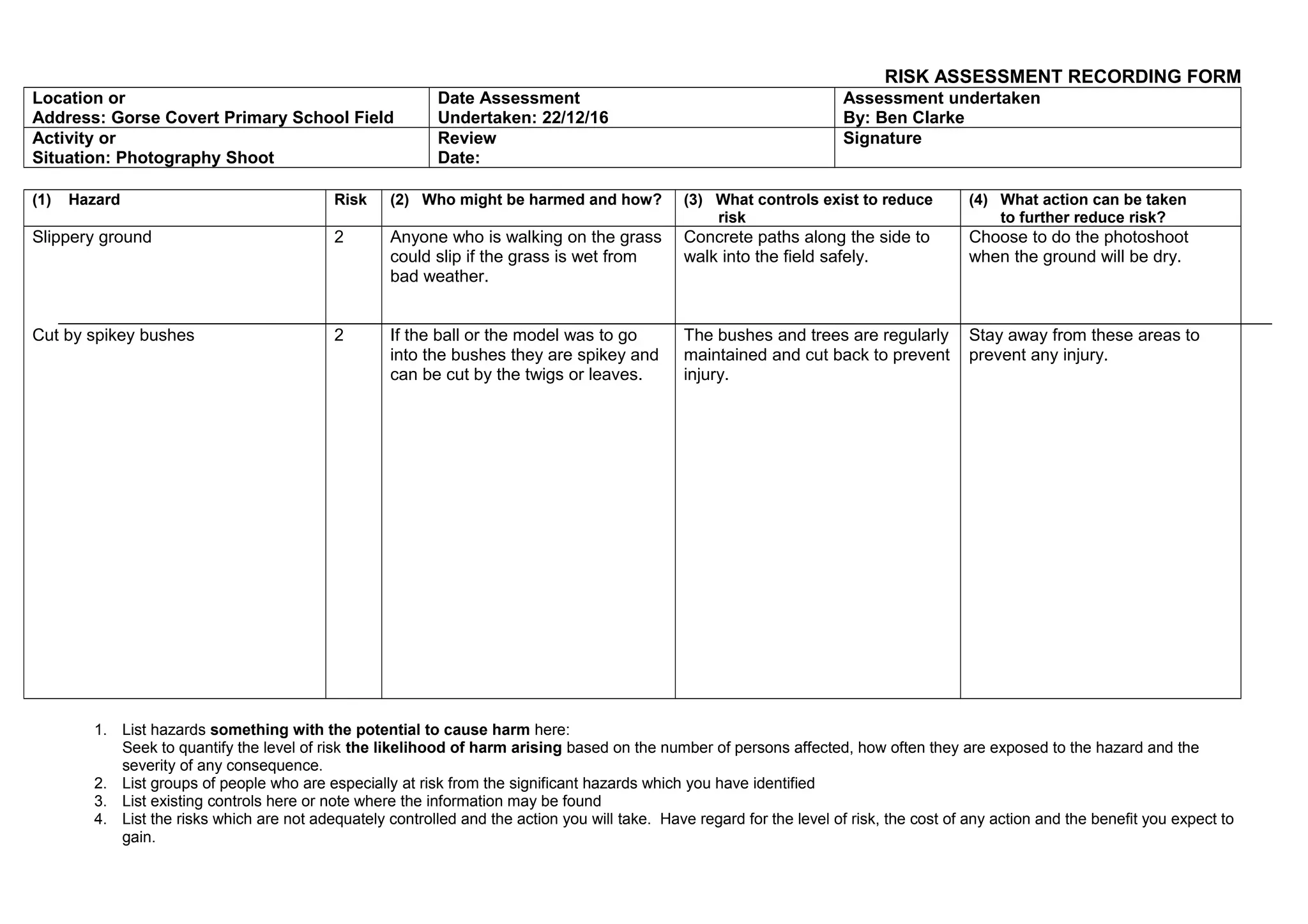 Risk assessment (field) | PPT