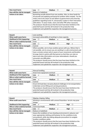 Risk assessment for foley ( example for future reference) | DOCX