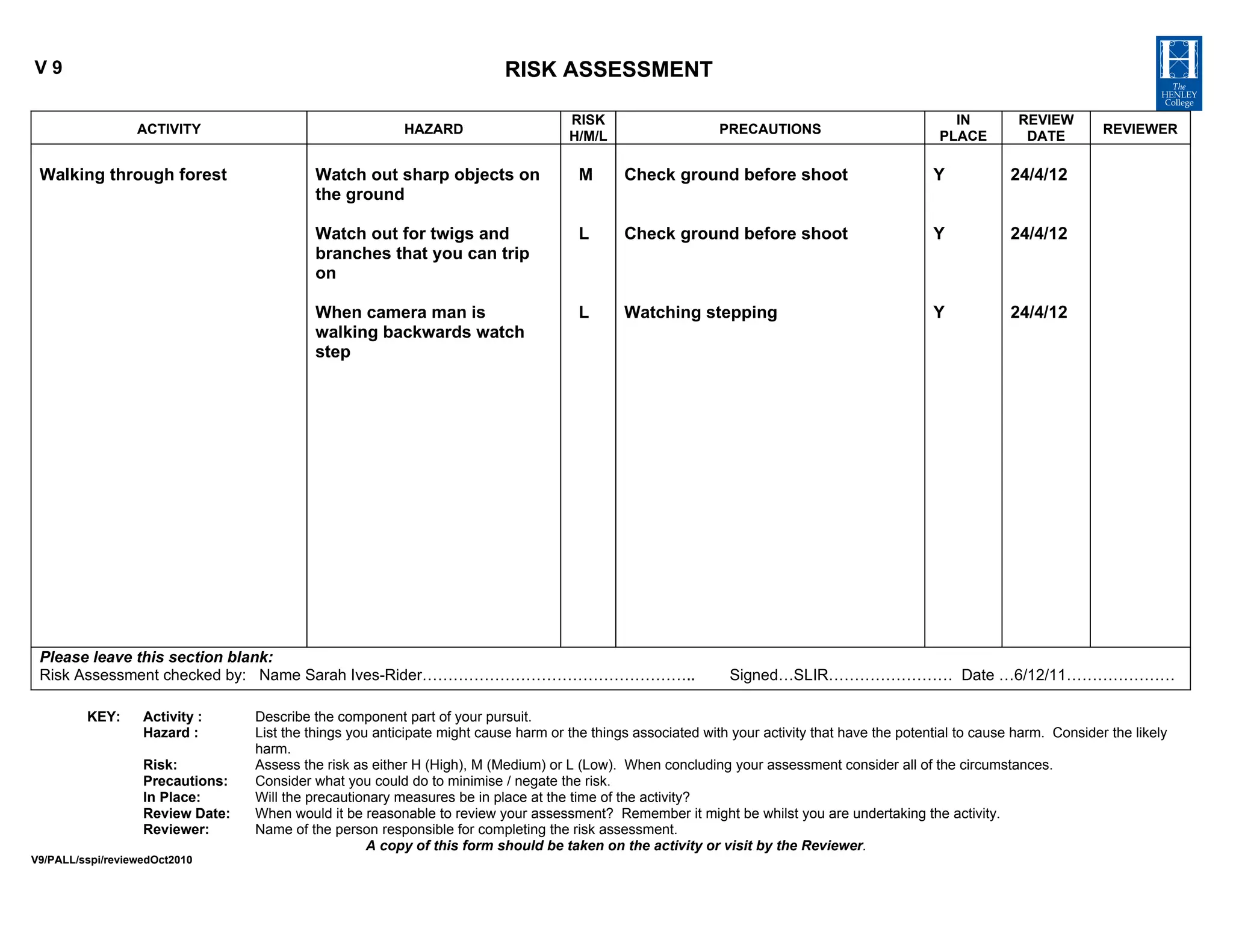 Risk assessment form | PPT