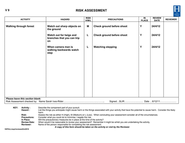 Risk assessment form | PPT
