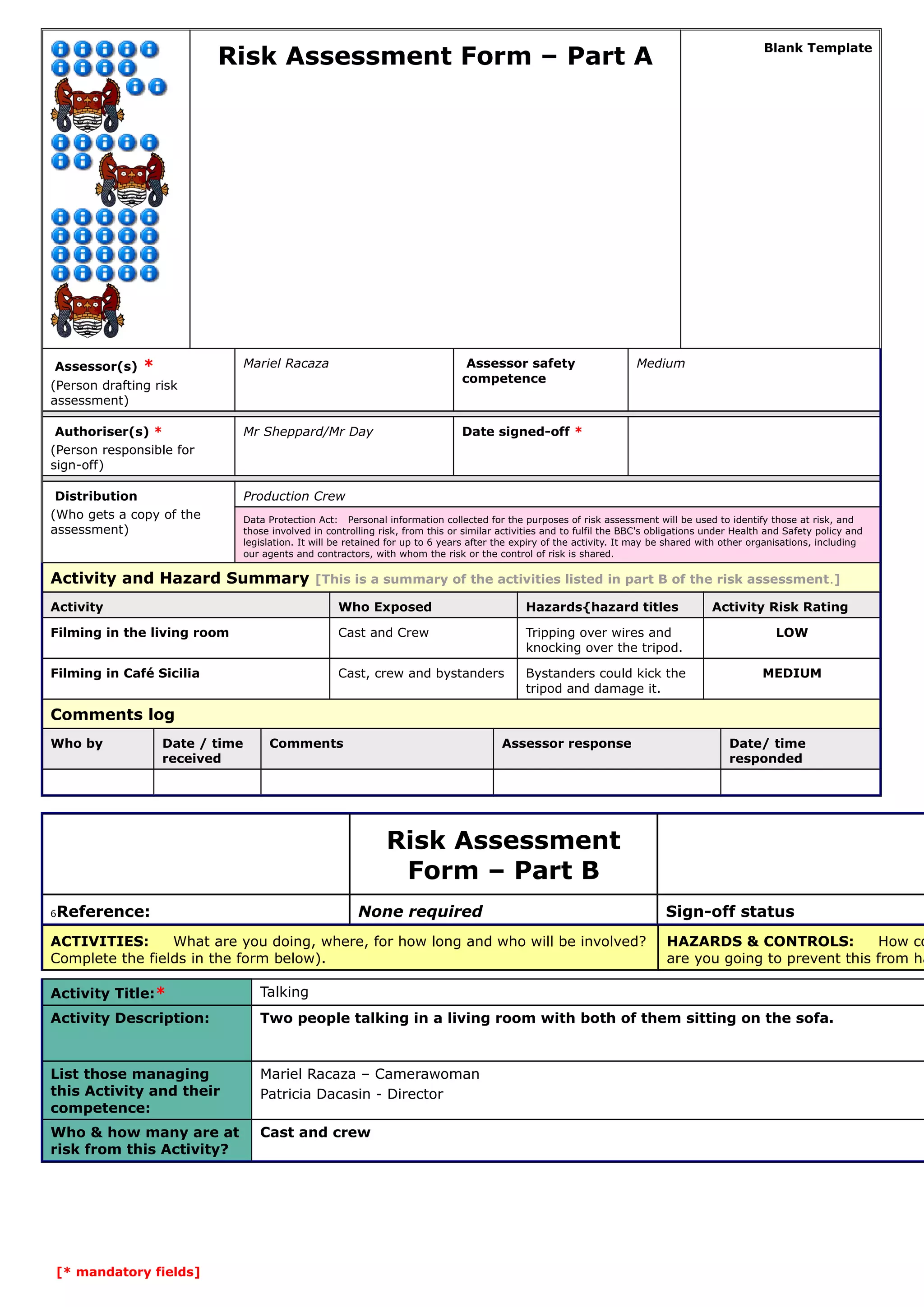 Risk Assessment Form | PDF