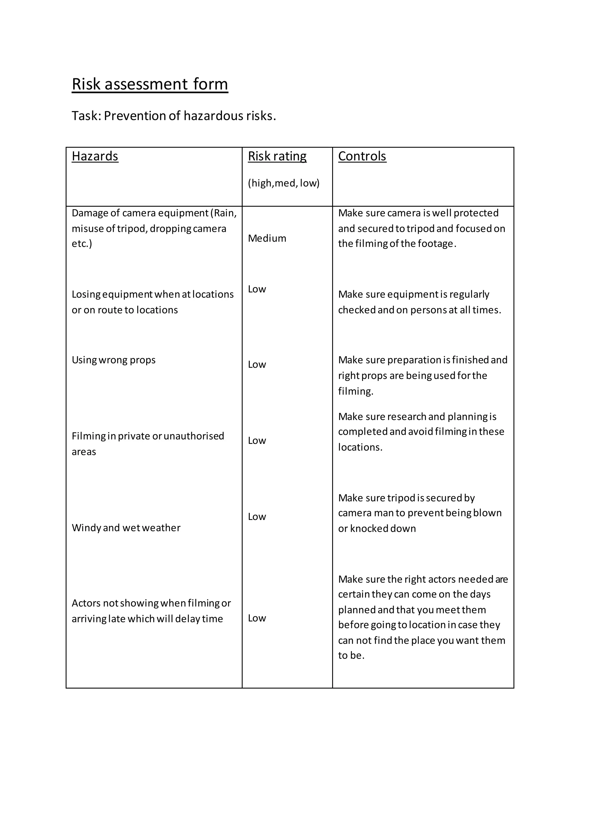 Risk assessment form | DOCX