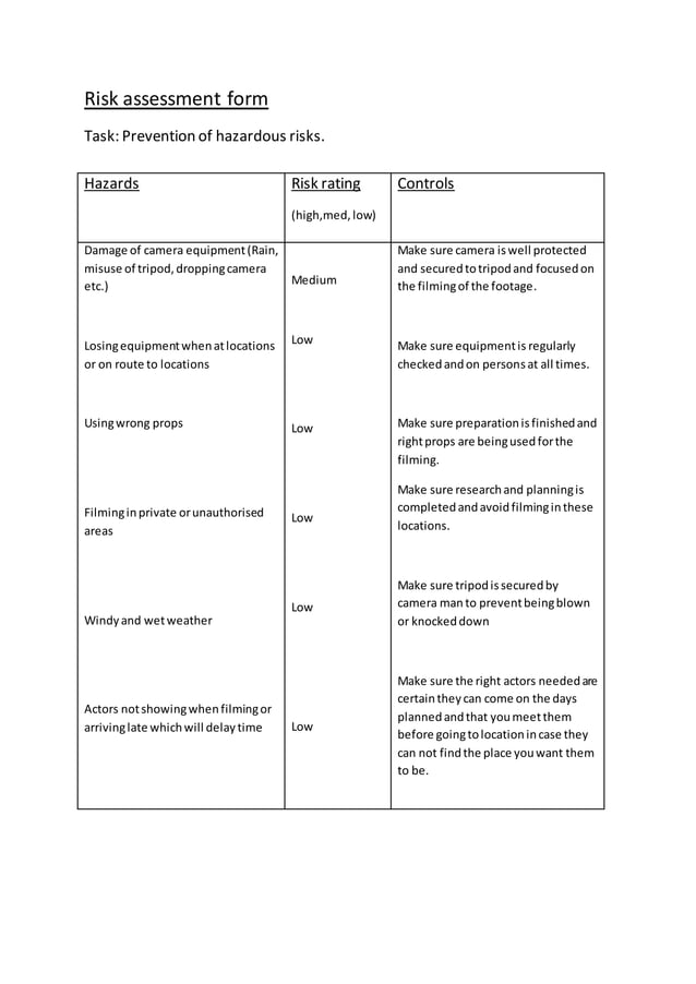 Risk assessment form | DOCX