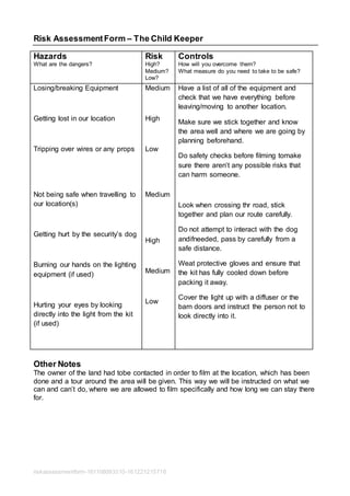 Risk assessment form | PDF