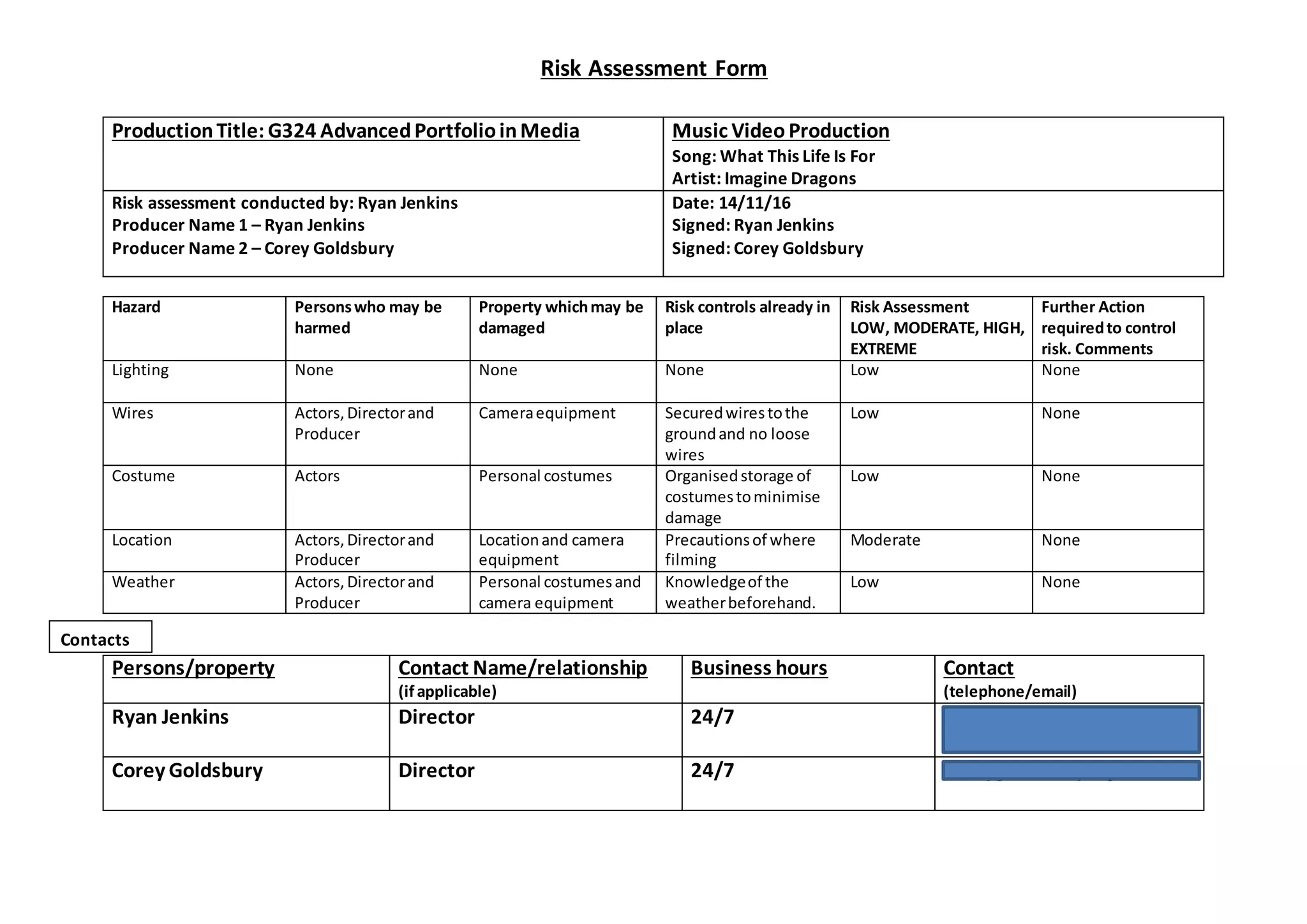 Risk assessment form | DOCX