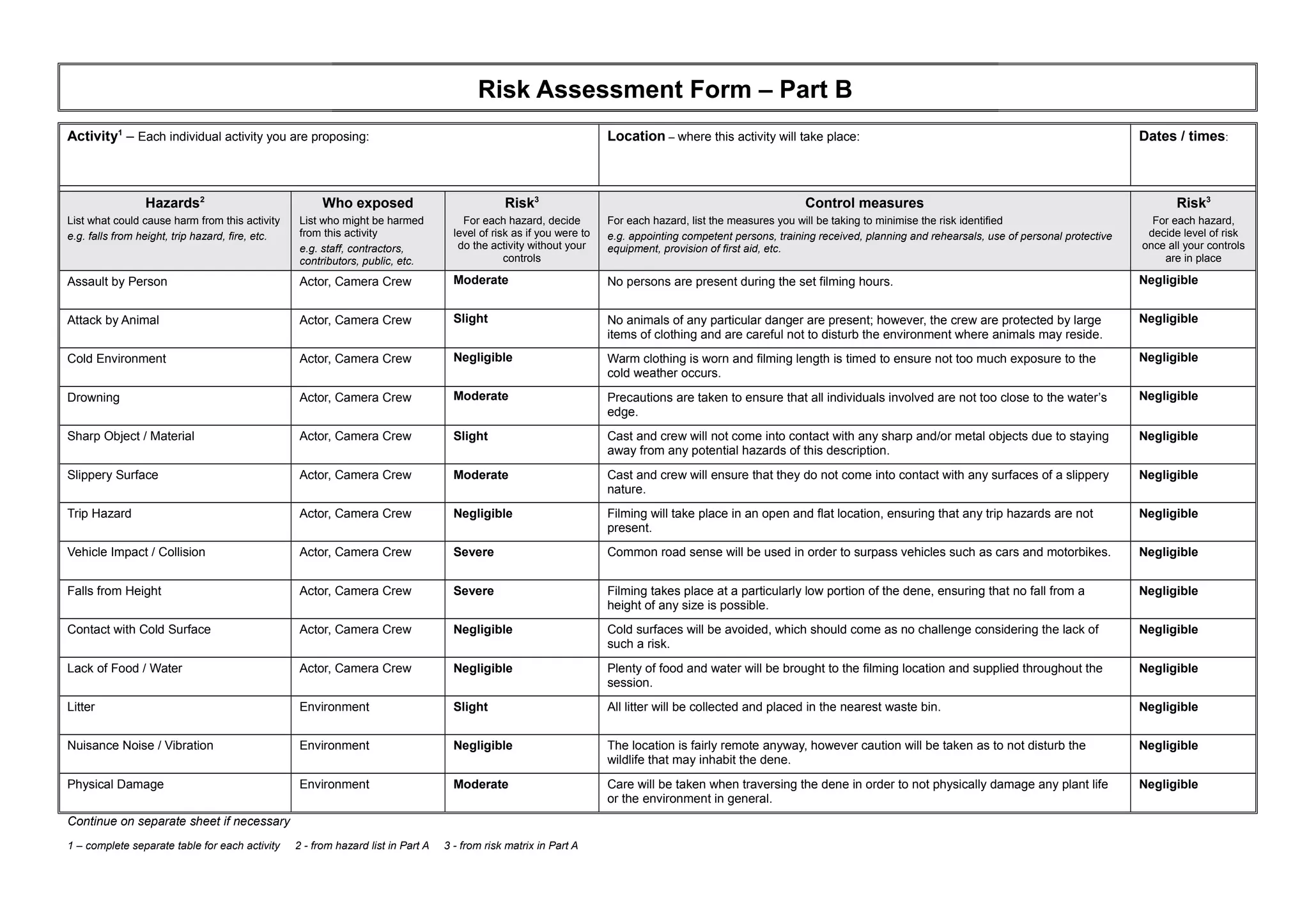 Risk assessment form | DOC