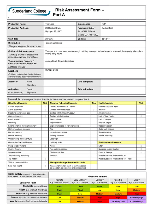 Risk assessment form | DOC