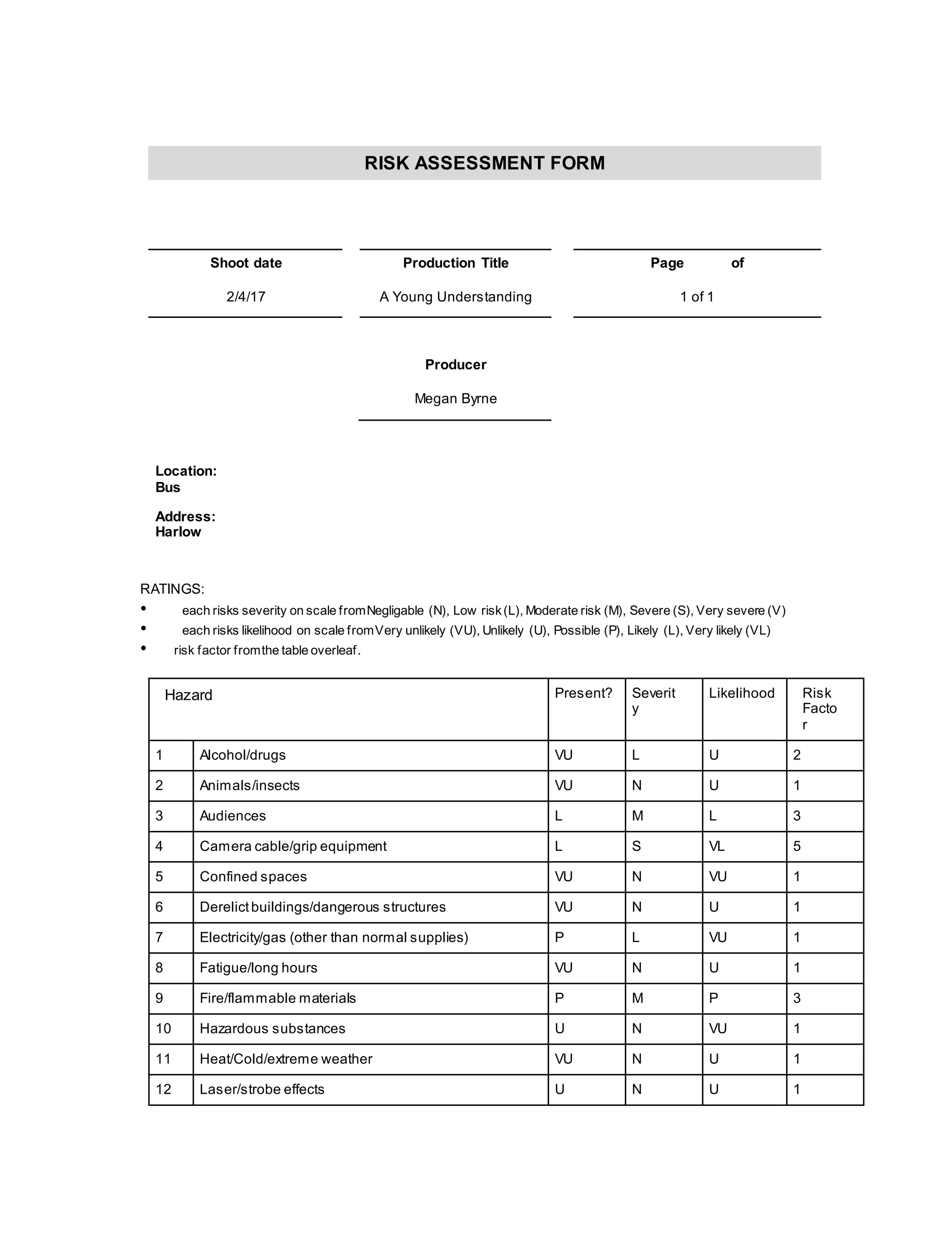 Risk assessment form - Bus | DOCX