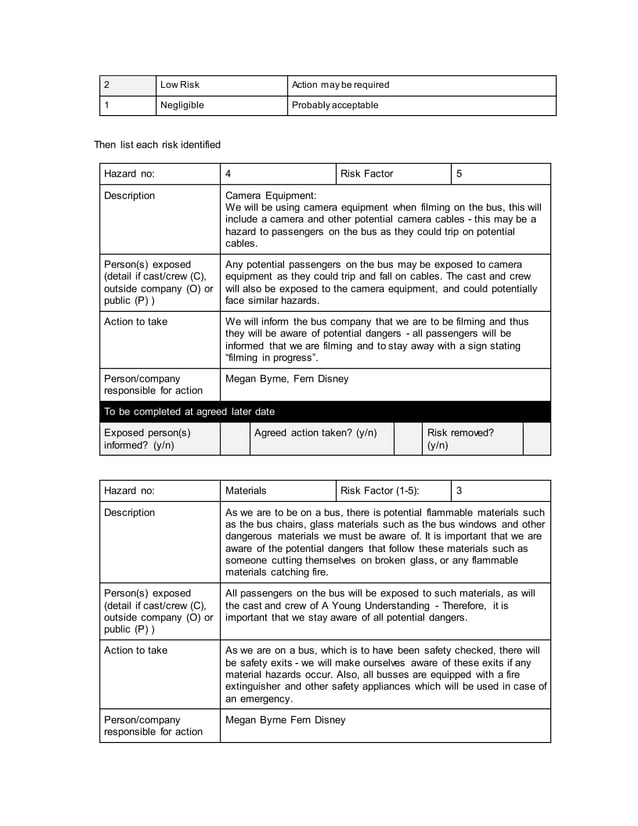 Risk assessment form - Bus | PDF